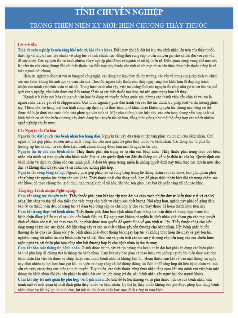 TNH Chuyen Nghiep Cua Nguoi Thay Thuoc Trong Thoi Dai Moi | PDF