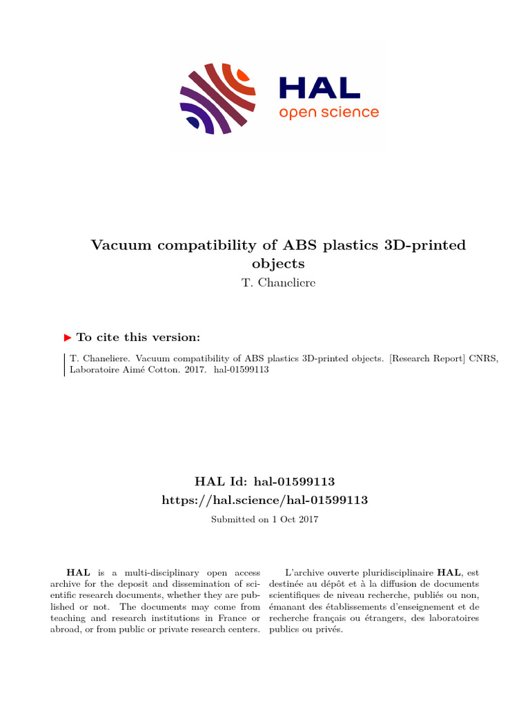 Vacuum Compatibility of ABS Plastics 3d-Printed Objects: To Cite This ...