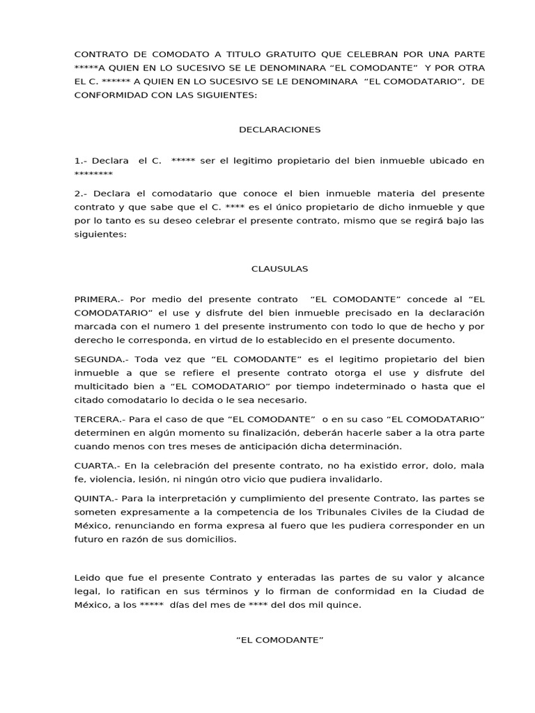 Contrato de Comodato | PDF