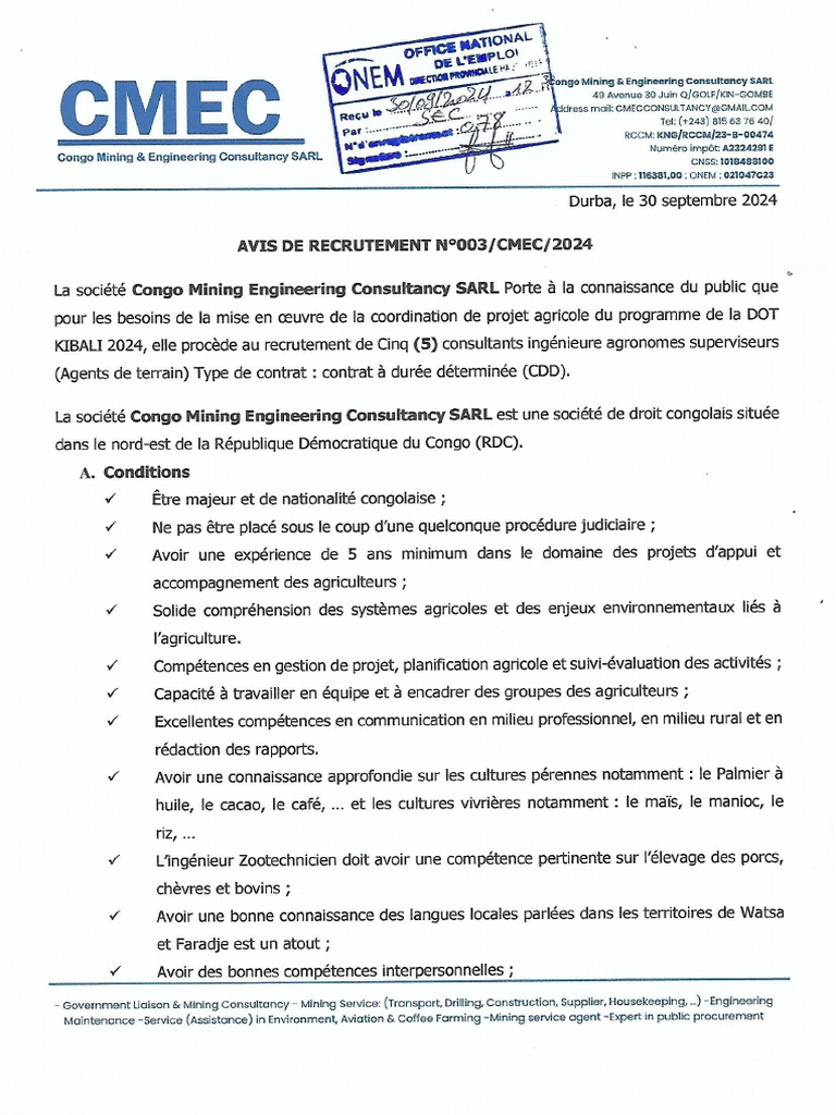 Avis de Recrutement Cmec 003 Pub | PDF