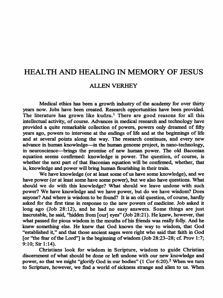 Health and Healing in Memory of Jesus | PDF