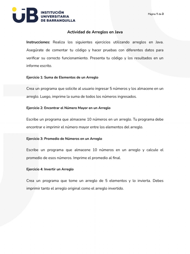 Actividad de Arreglos en Java | PDF
