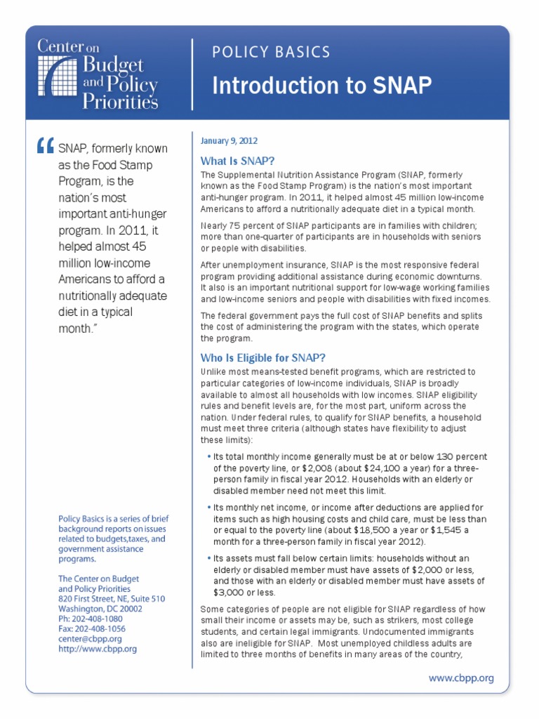 Introduction To Snap Policy Basics Pdf Supplemental Nutrition