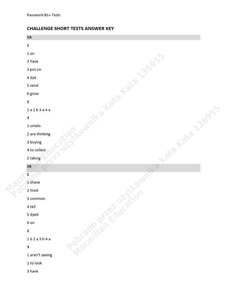 Pass Res B1plus CST Answer Key | PDF