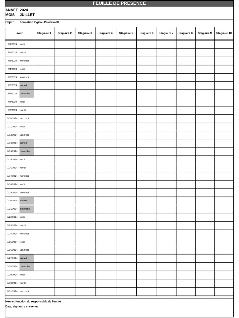 Modele Feuille de Presence Mensuelle | PDF