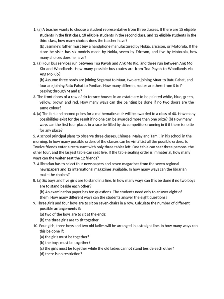 Exercises For Permutations and Combinations | PDF