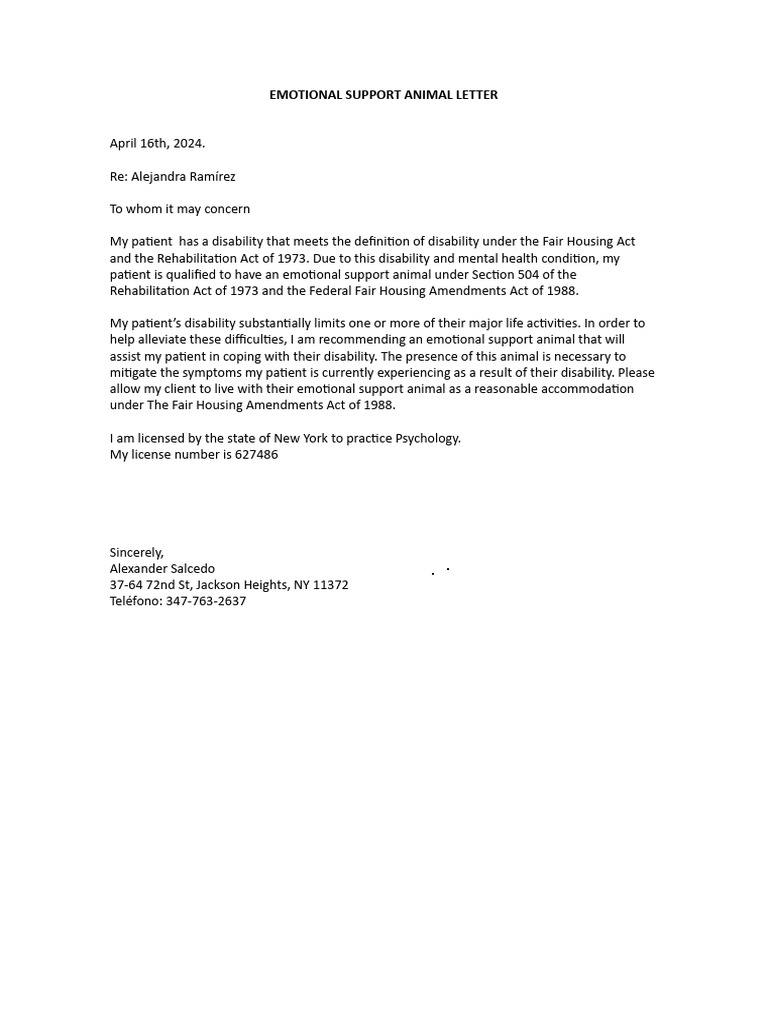 Housing ESA Letter Ms. Ramirez | PDF