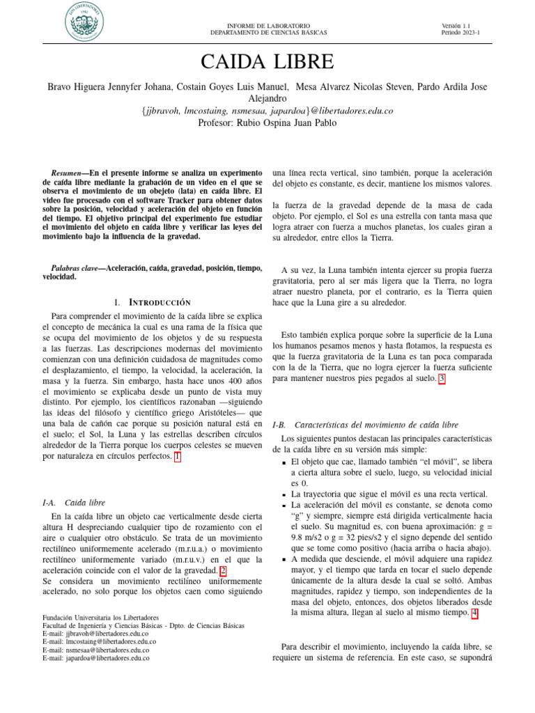 Caida Libre | PDF | Aceleración | Fuerza