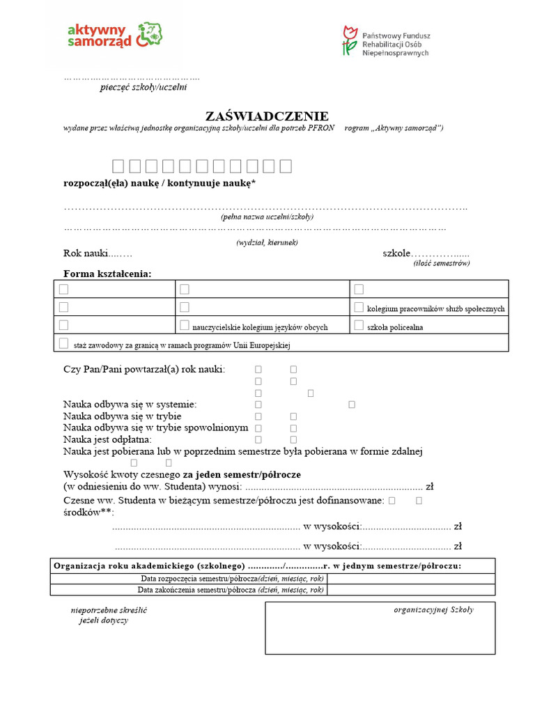 Zaswiadczenie Z Uczelni | PDF