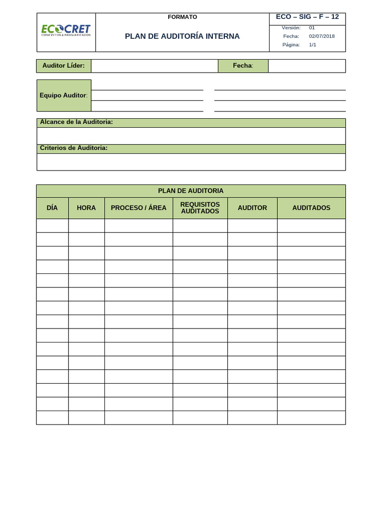 Plan de Auditoría Interna | PDF