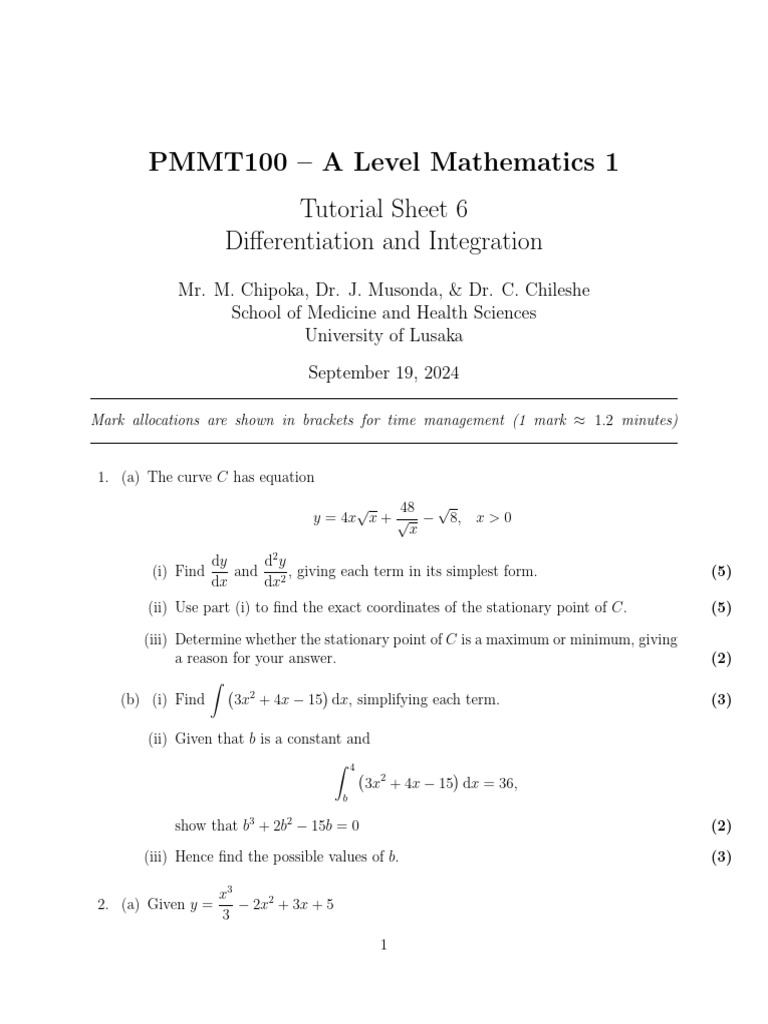 PMMT100 Tutorial Sheet 6 S2 2024 | PDF