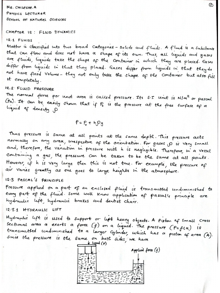Chapter 12 - Fluid Dynamics - PHY 1420 | PDF
