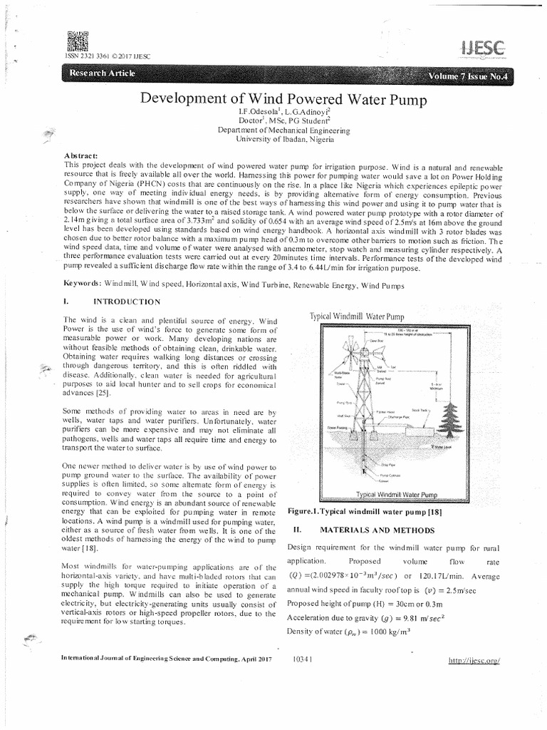 Article 86 Development of Wind Powered Water Pump | PDF