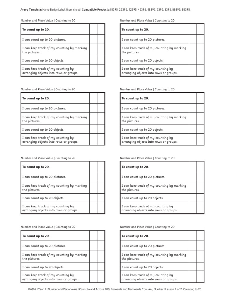 Success Criteria Grids Counting To 20 | PDF