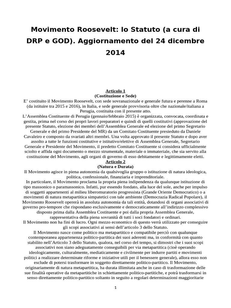 Movimento Roosevelt Lo Statuto | PDF