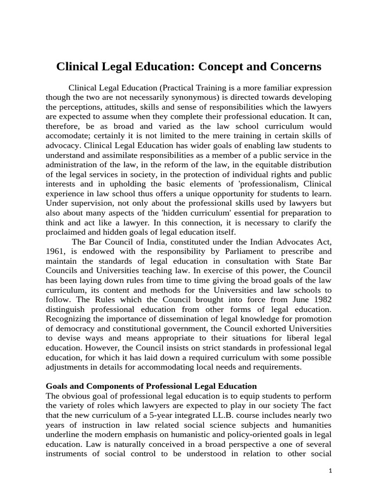 Clinical Legal Education Concept and Concerns | PDF | Methodology ...
