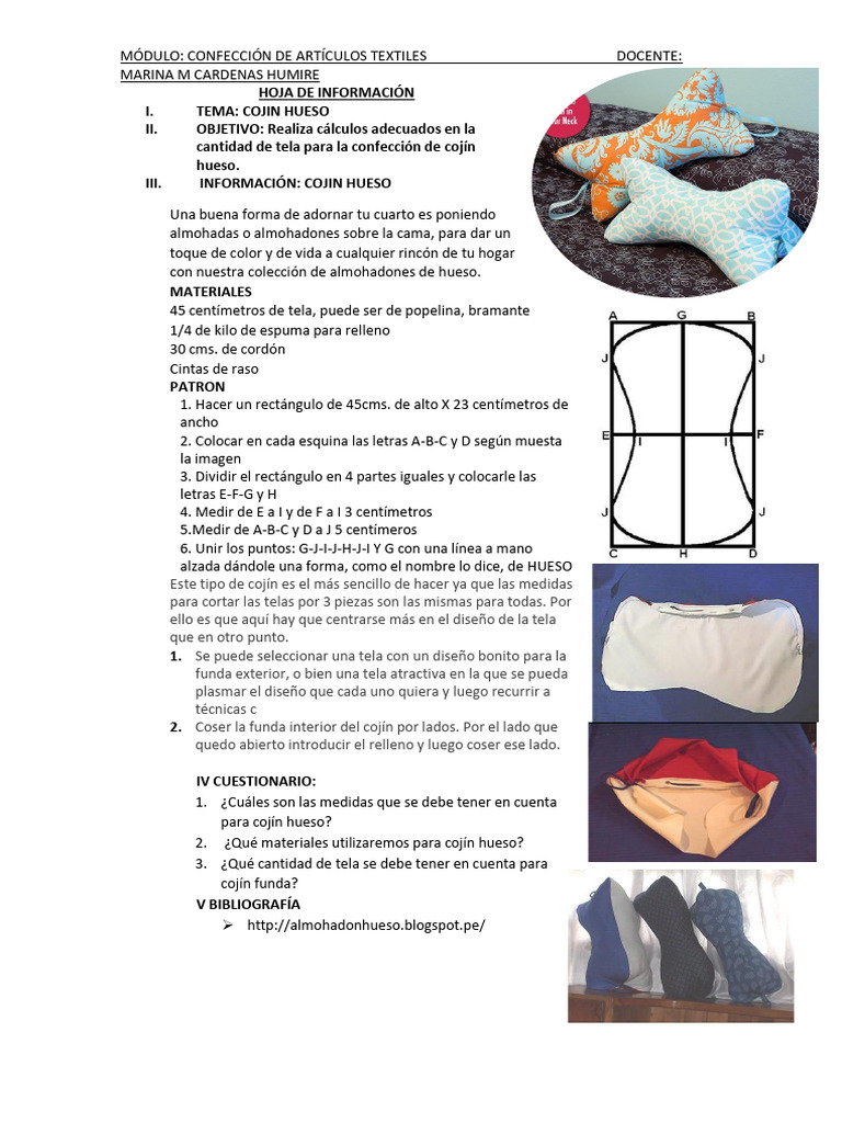Cómo hacer un cojín hueso paso a paso | PDF | Hogar, jardinería y ...