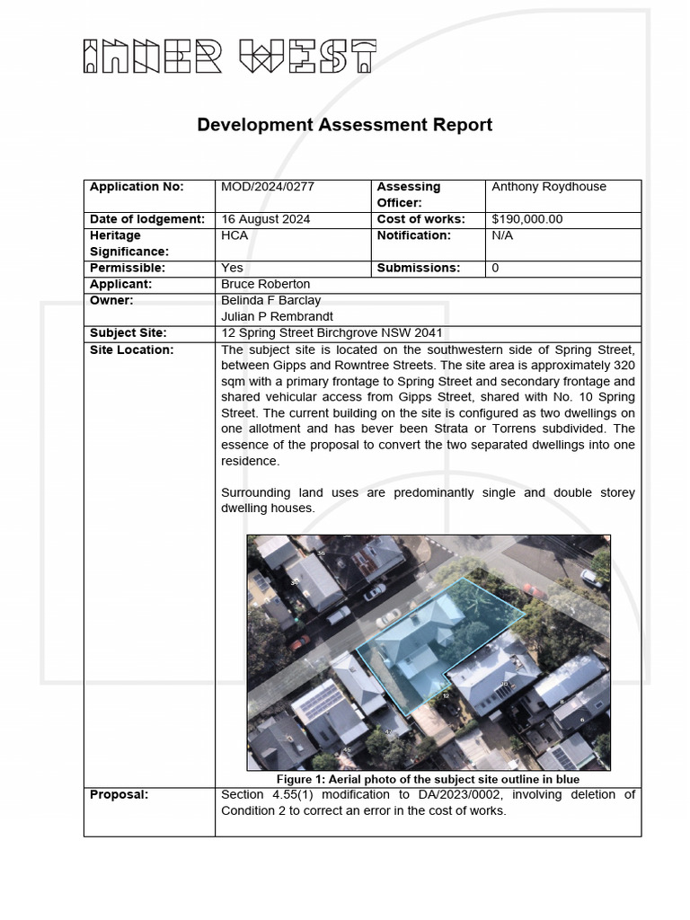 ECM - 39544344 - v1 - MOD 2024 0277 - 12 Spring Street BIRCHGROVE NSW 2041 - DA - Delegated ...