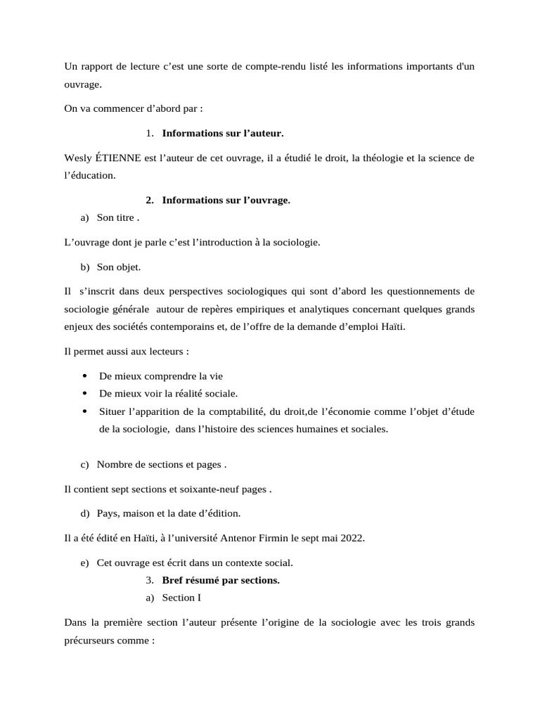 Rapport de Lecture | PDF