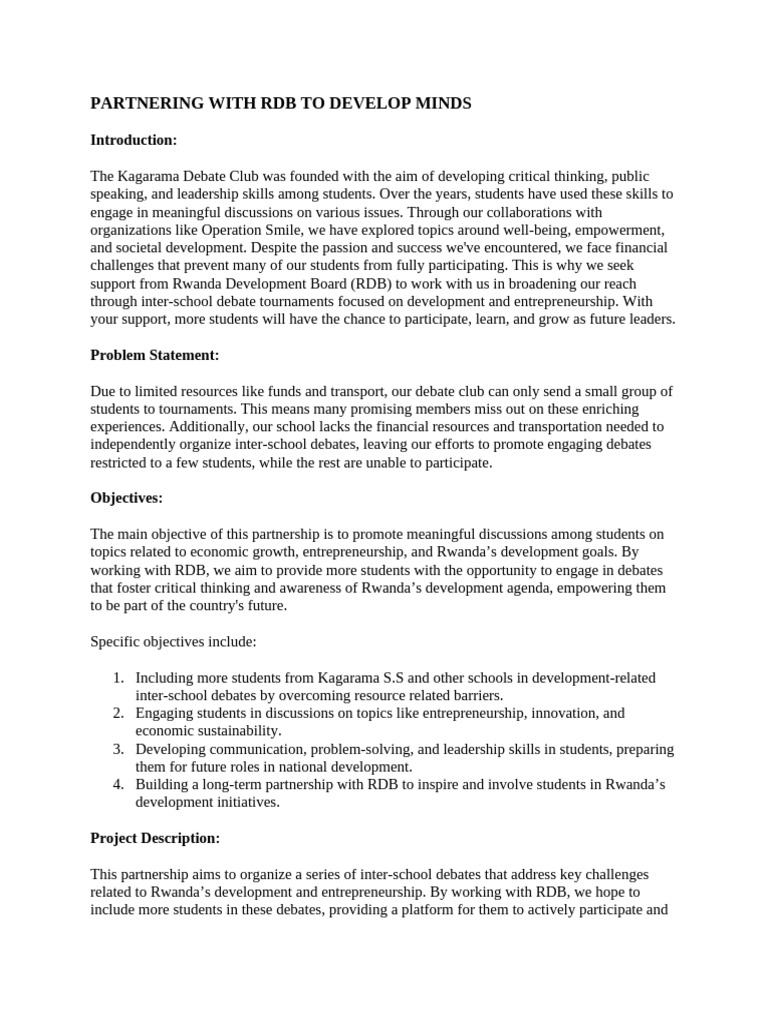 Partnering With RDB To Develop Minds | PDF