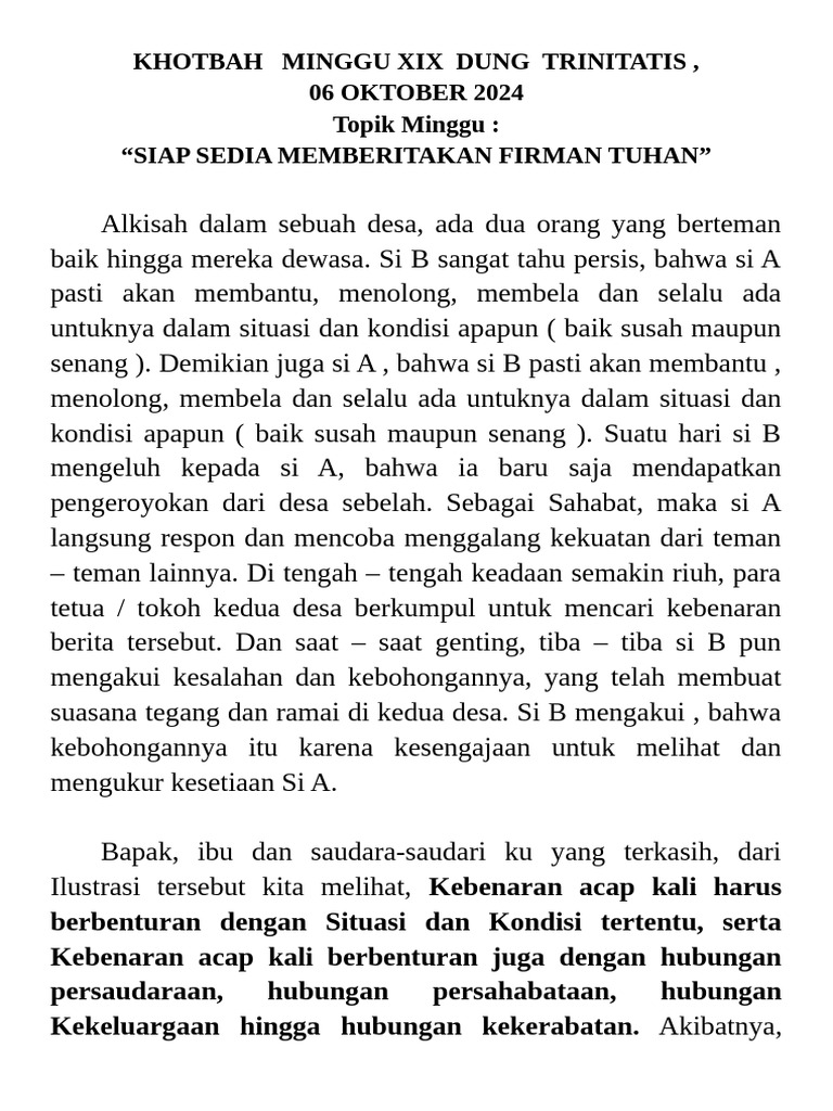 KHOTBAH MINGGU XIX DUNG TRINITATIS 6 Oktober 2024 | PDF