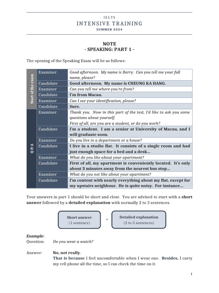 Session 5 - Notes - Speaking - Task 1 Guide | PDF