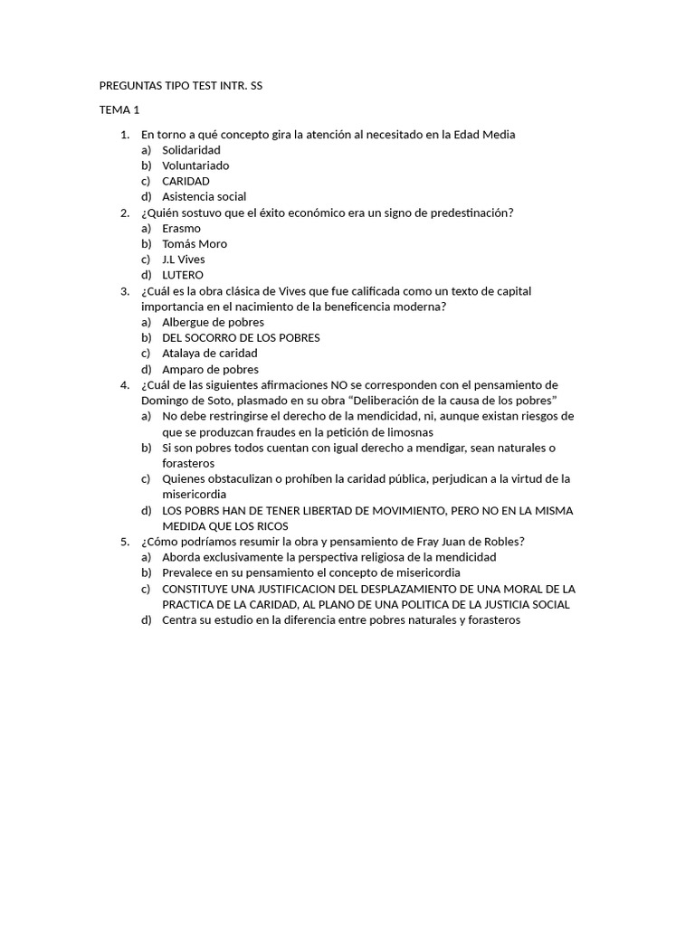 PREGUNTAS TIPO TEST INTROD Servicios Sociales UNED | PDF