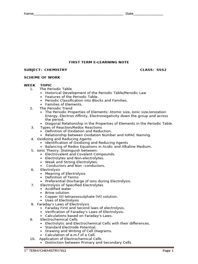1ST Term S2 Chemistry | PDF