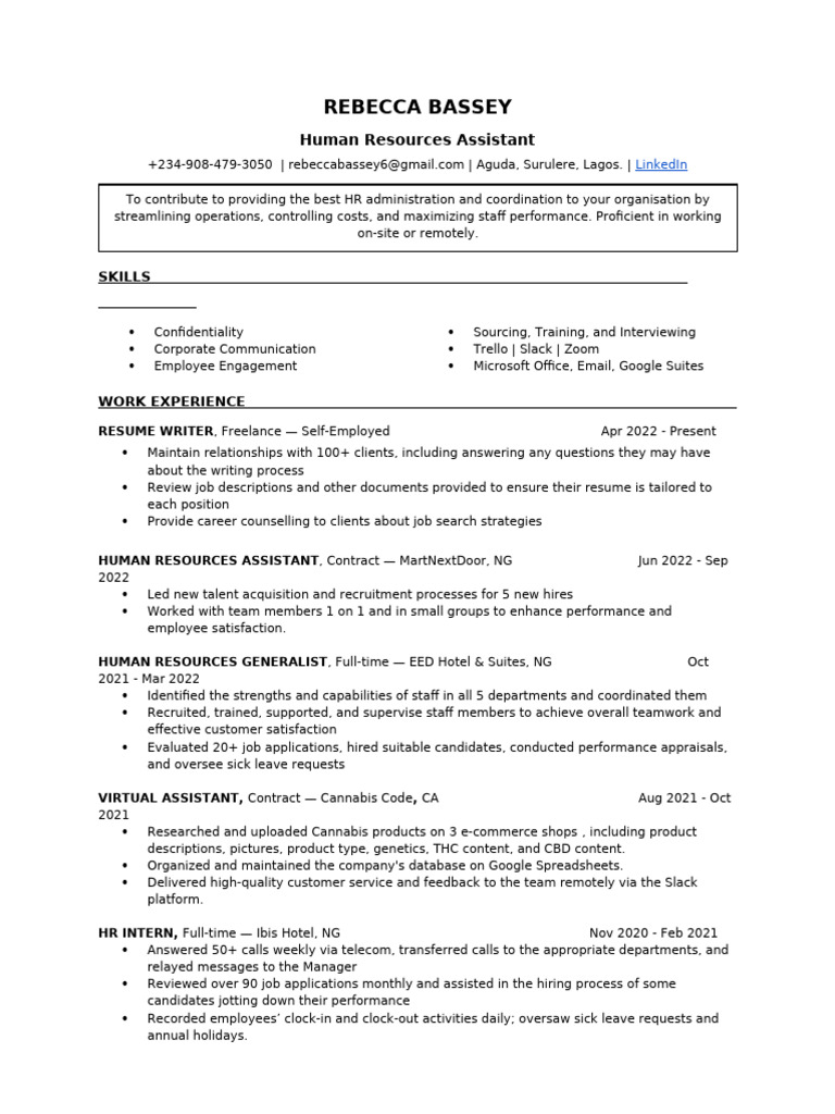Rebecca Bassey: HR & Admin Professional | PDF | Human Resources ...