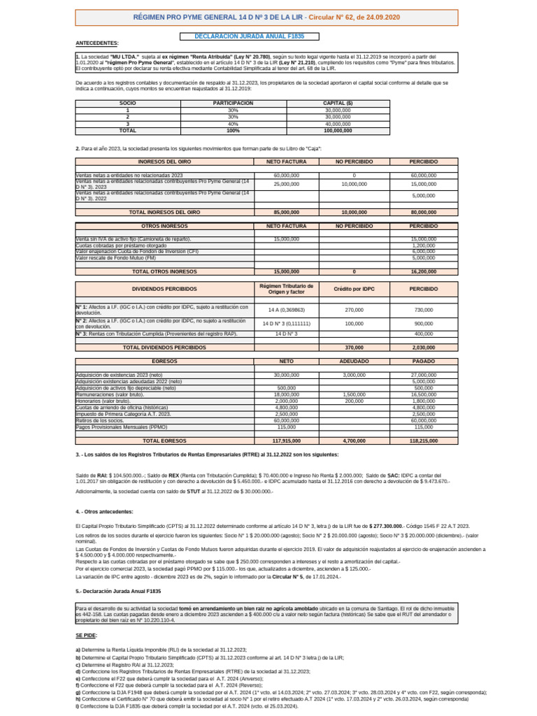 Ejercicio 3 14 A TRIBUTARIA | PDF | Dividendo | Impuestos