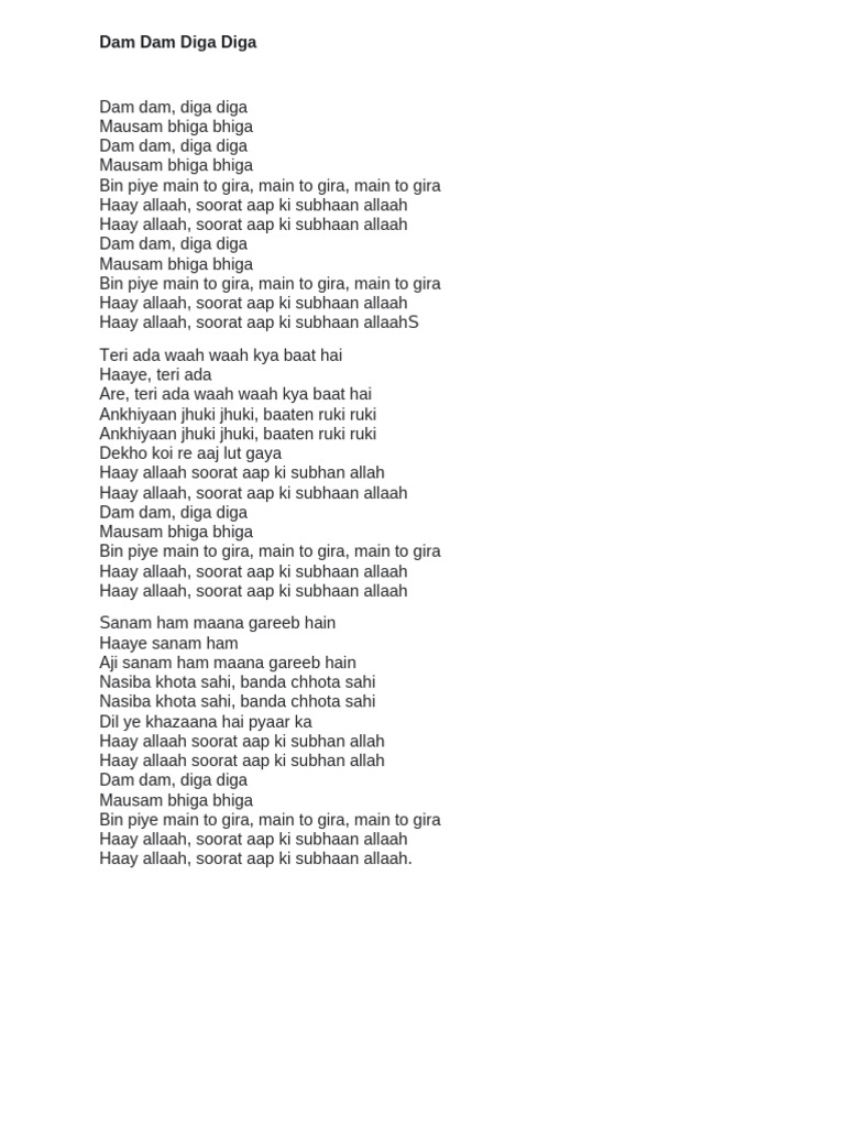 Dam Dam Diga Diga | PDF