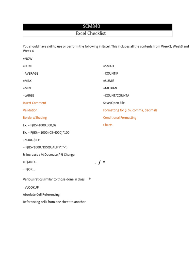 SCM Excel Checklist | PDF