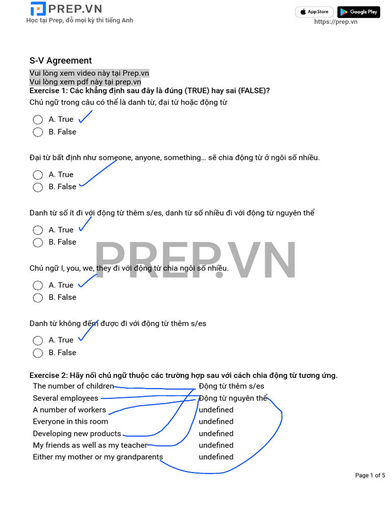 Prep - VN: S-V Agreement | PDF