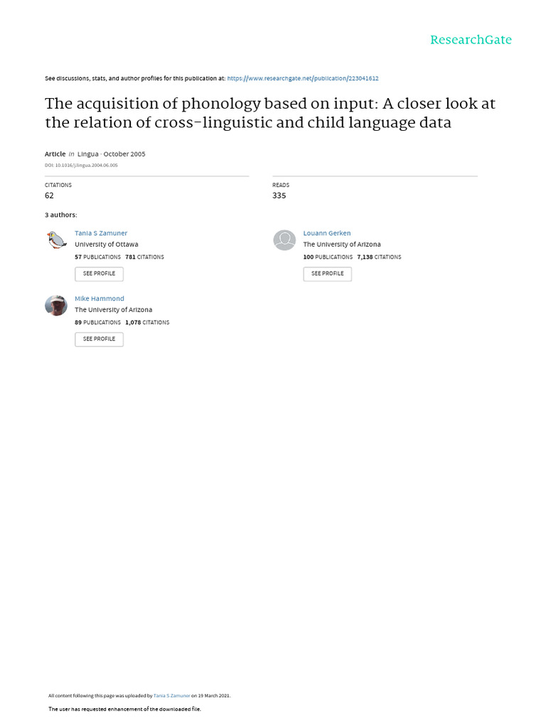 The Acquisition of Phonology Based On Input: A Closer Look at The Relation of Cross-Linguistic ...