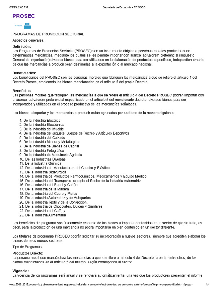 Secretaría de Economía - PROSEC | PDF