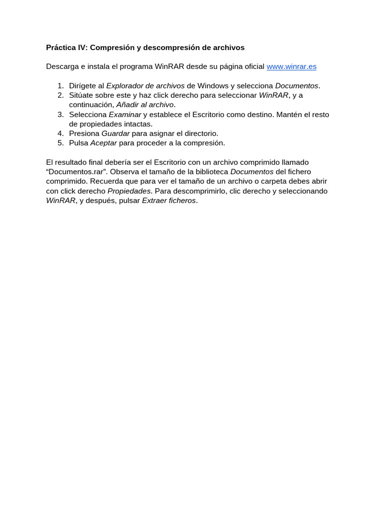 Práctica IV - Compresión y Descompresión de Archivos | PDF
