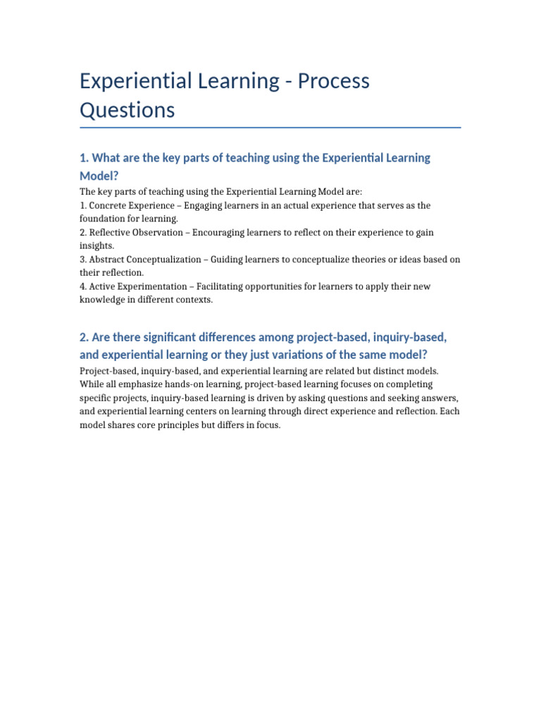 Experiential Learning Process Questions | PDF
