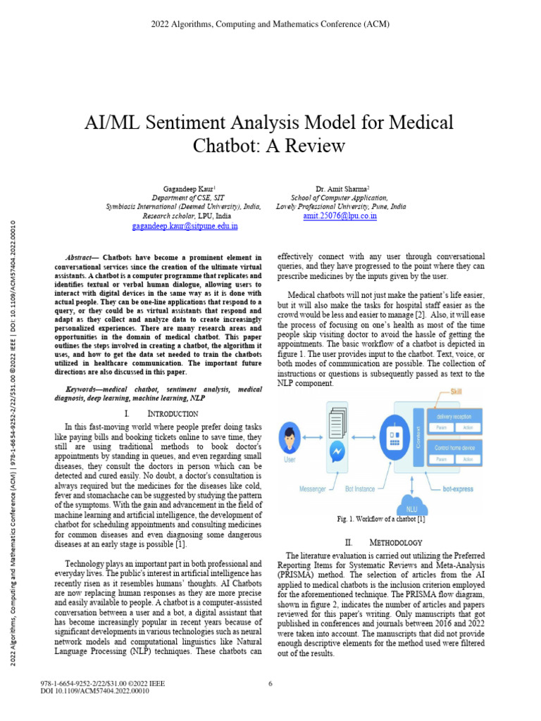 AI ML Sentiment Analysis Model For Medical Chatbot A Review | PDF