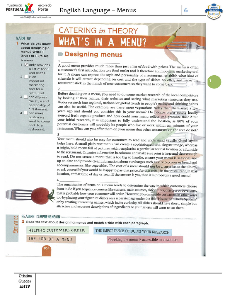 English Language Menus Guide | PDF