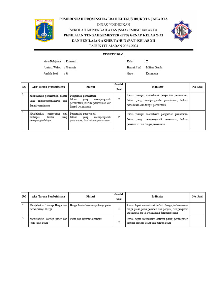 EKONOMI X-PTS GENAP TP 2023 - 2024 - Google Dokumen | PDF