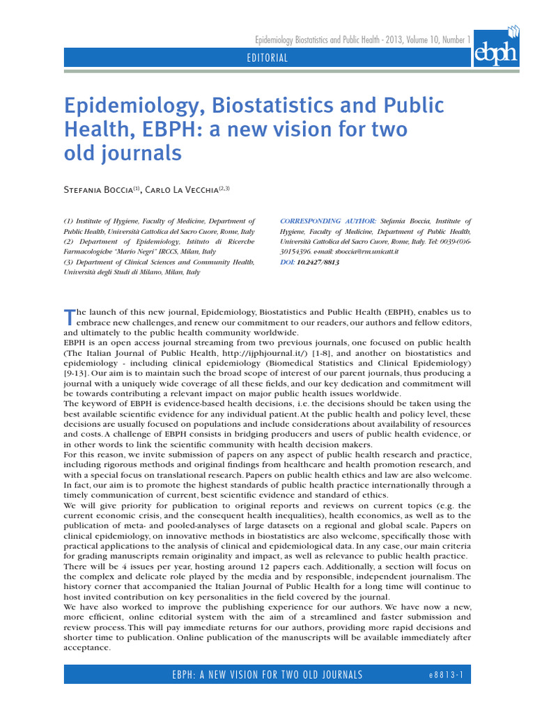 Epidemiology Biostatistics and Public Health EBPH | PDF