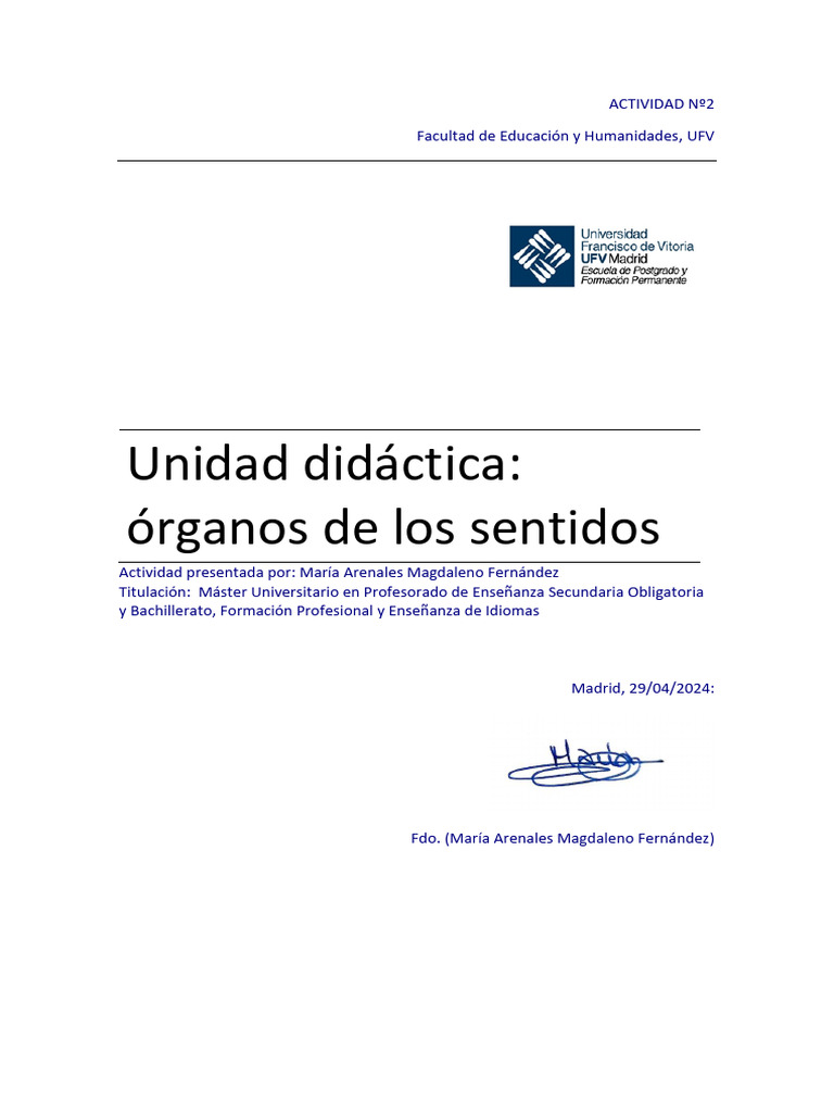 Unidad Didactica Organos de Los Sentidos | PDF