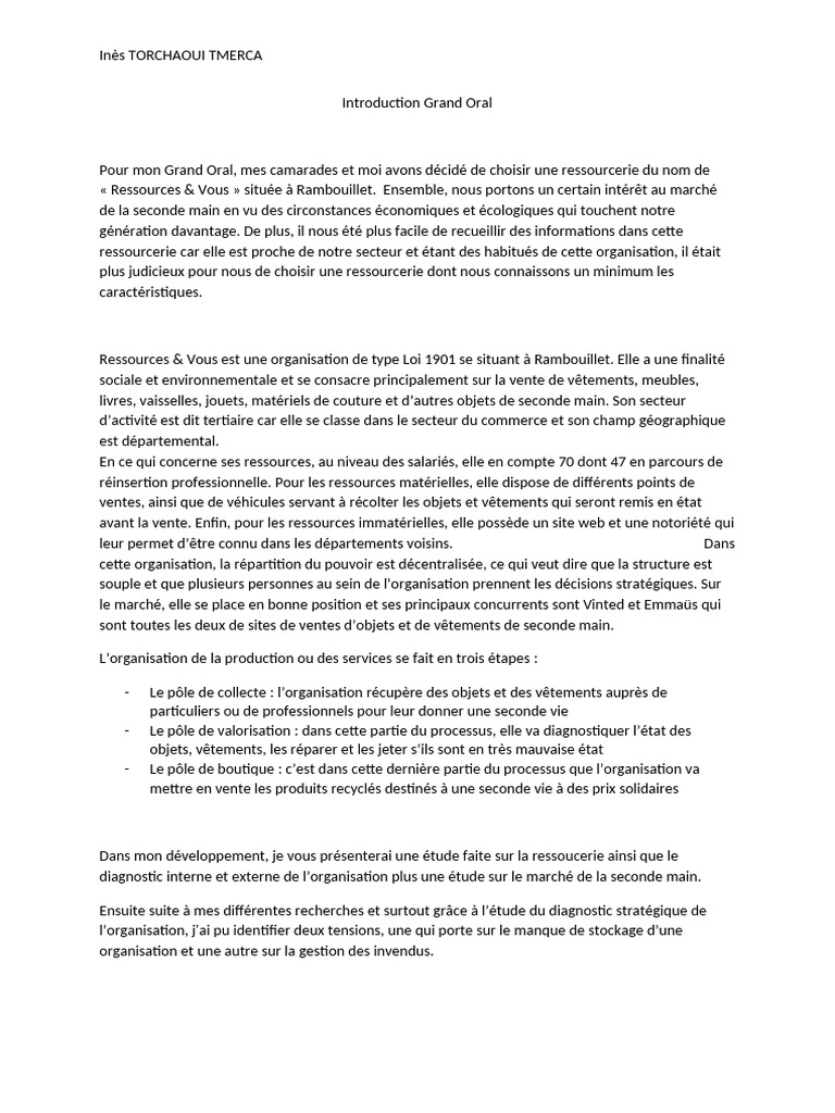 Introduction Grand Oral | PDF