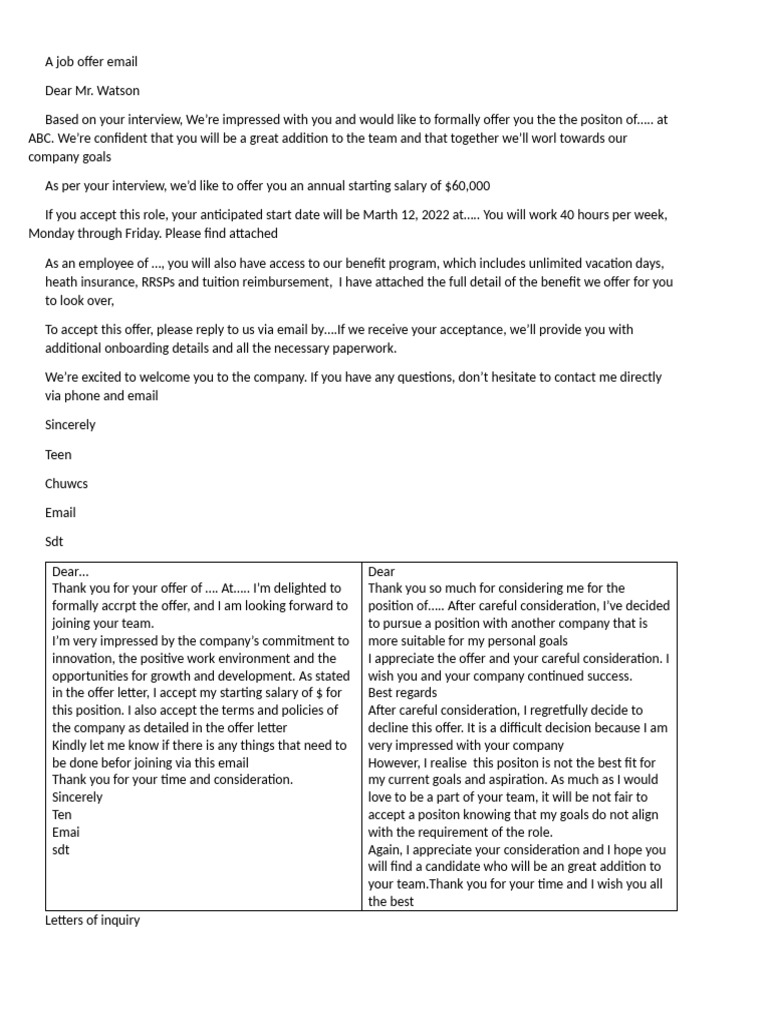 A job offer email | PDF