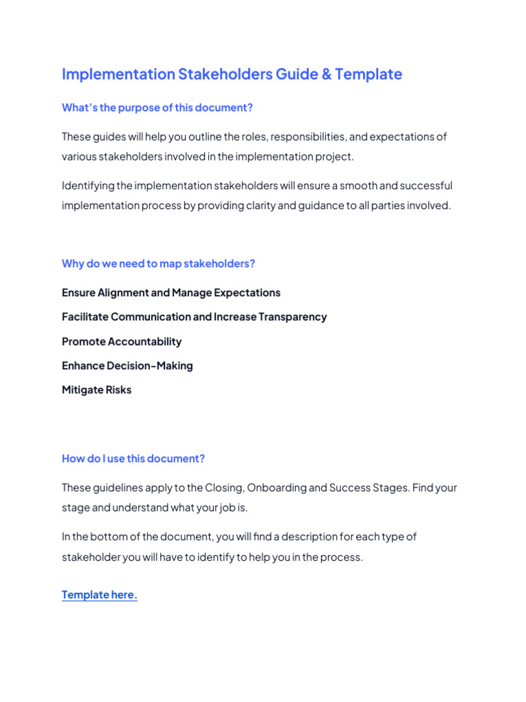 Implementation Stakeholders Map Guide & Template | PDF