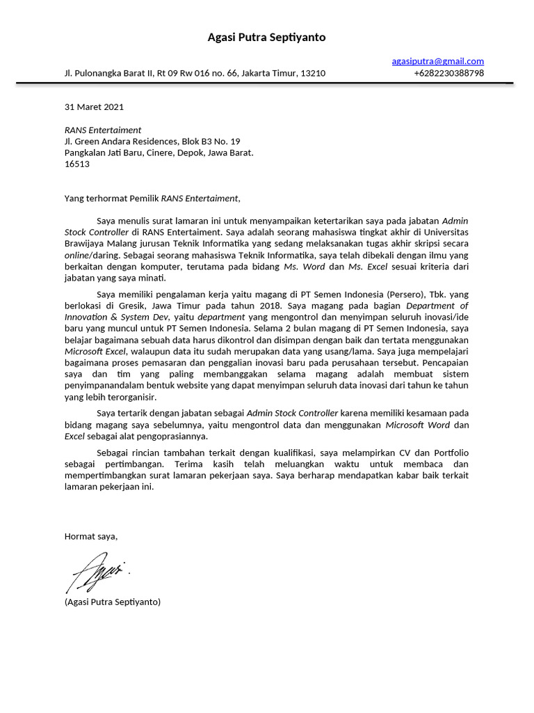 Cover Letter Example | PDF