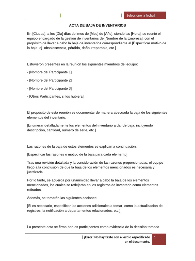 Modelo de Acta para Dar de Baja Inventarios en Word | PDF