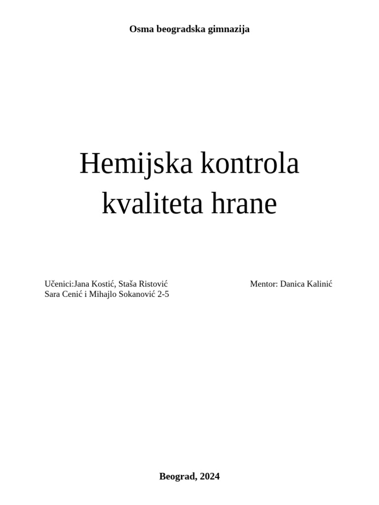 Hemijska Kontrola Kvaliteta Hrane | PDF