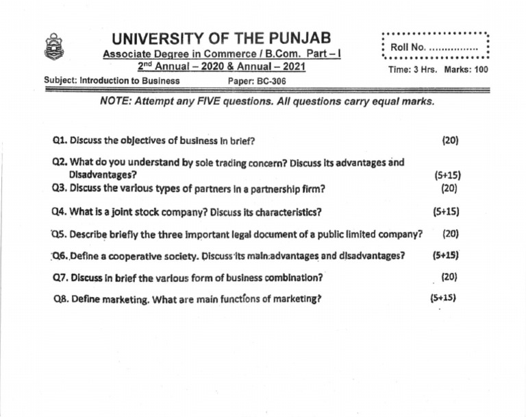 Introduction To Business Past Paper 2021 | PDF | Career & Growth | Business