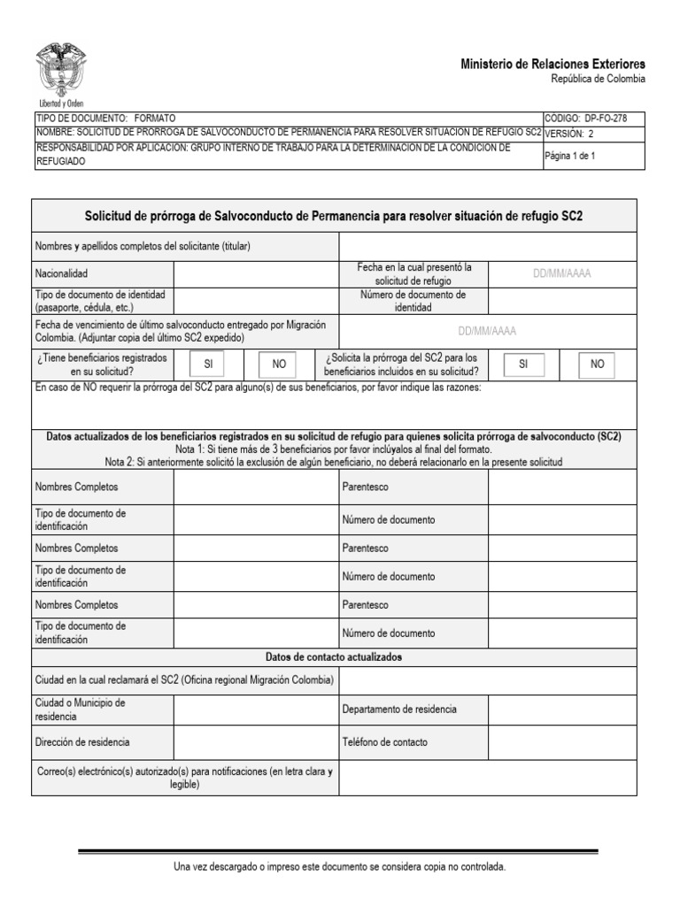 Solicitud de Prórroga SC2 Colombia | PDF | Documento de identidad ...